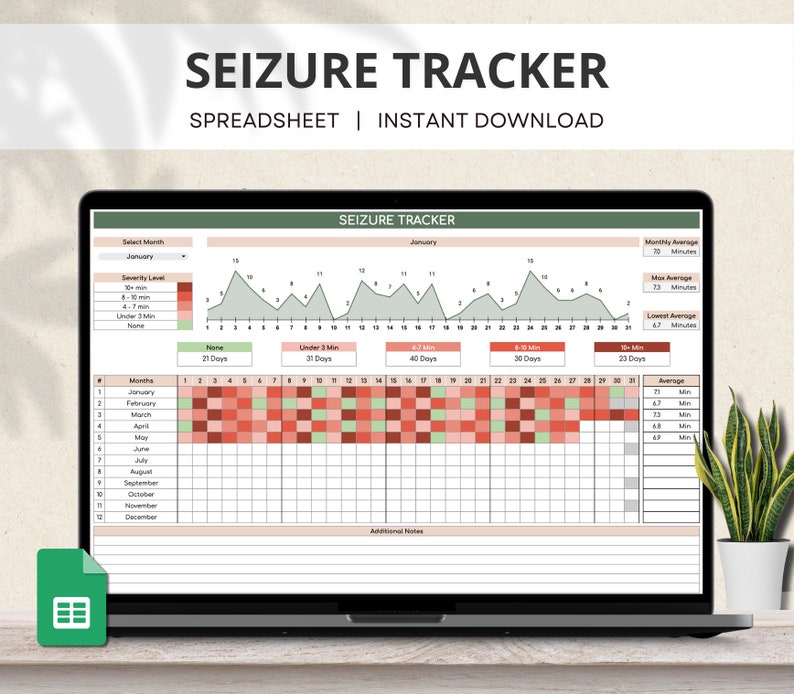 Seizure Tracker Google Sheets, Monthly Seizure Chart, Daily Seizure ...