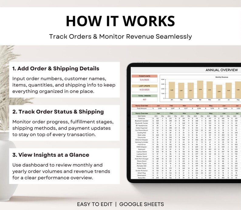 Order Tracker Spreadsheet, Sales Tracker, Order Management Template ...