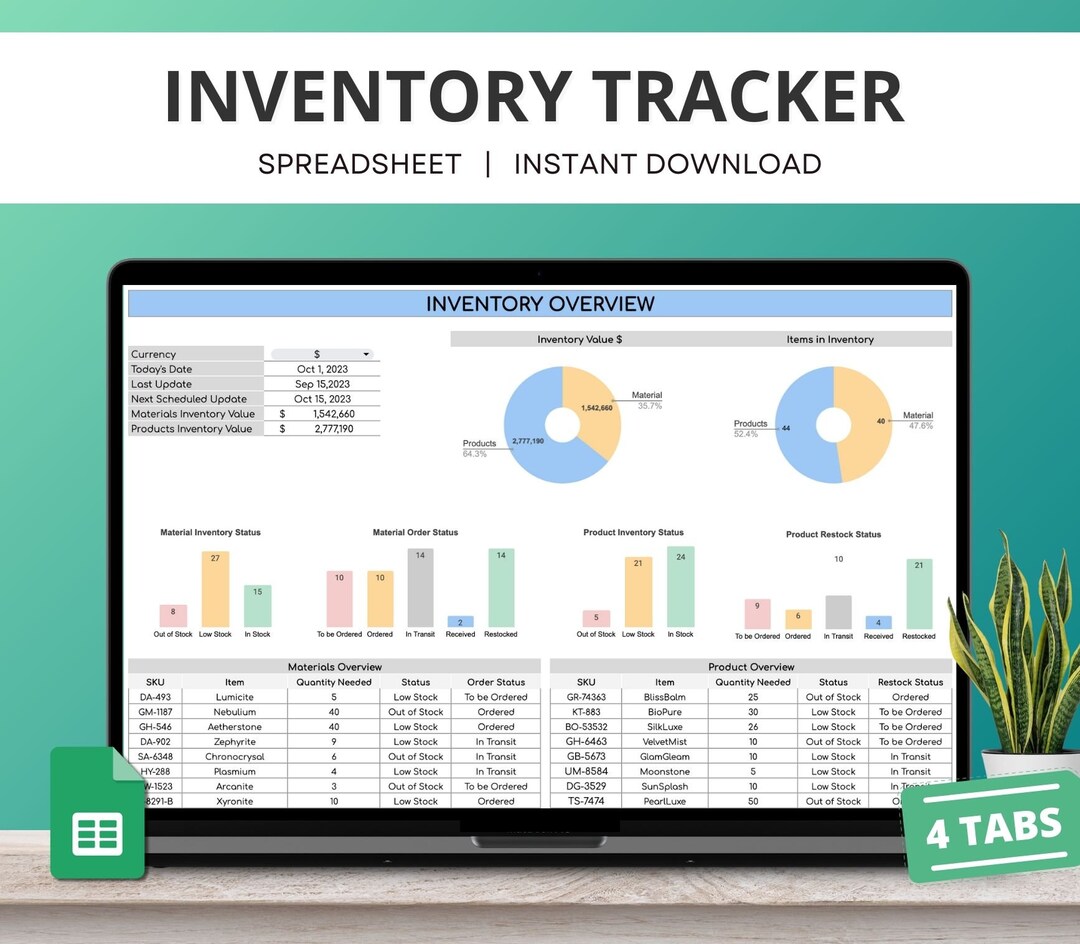 Inventory Tracker Google Sheets, Inventory Template Spreadsheet, Inventory Log List, Materials ...