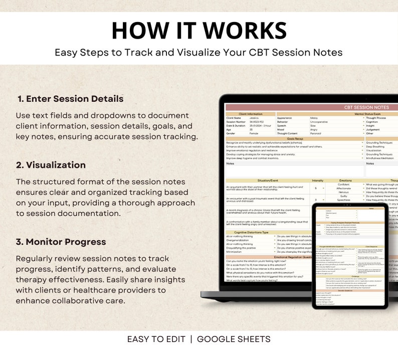 CBT Therapy Session Notes Template, Cognitive Behavioral Session ...