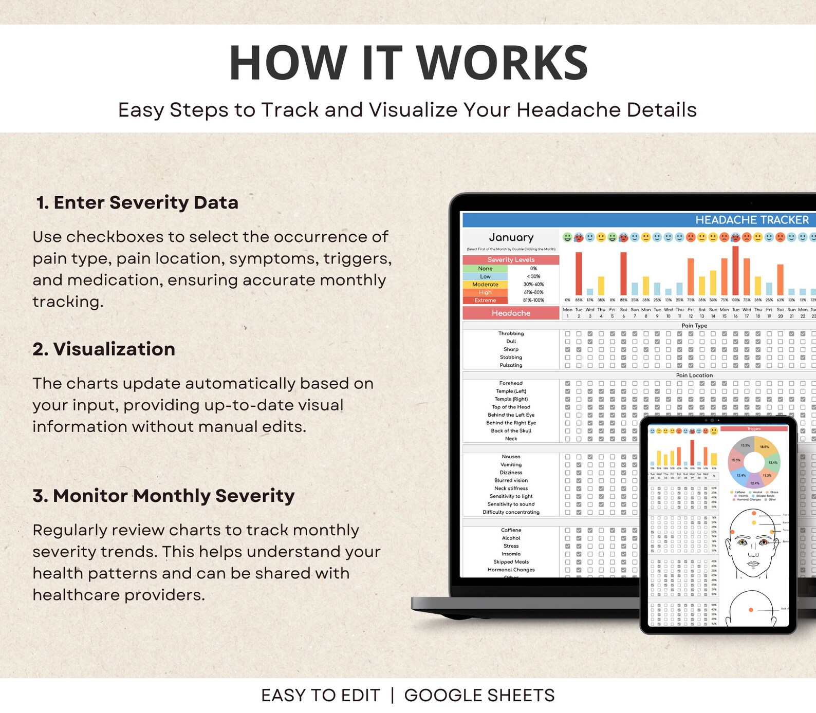 Headache Tracker Google Sheet, Migraine Tracker, Headache Diary ...