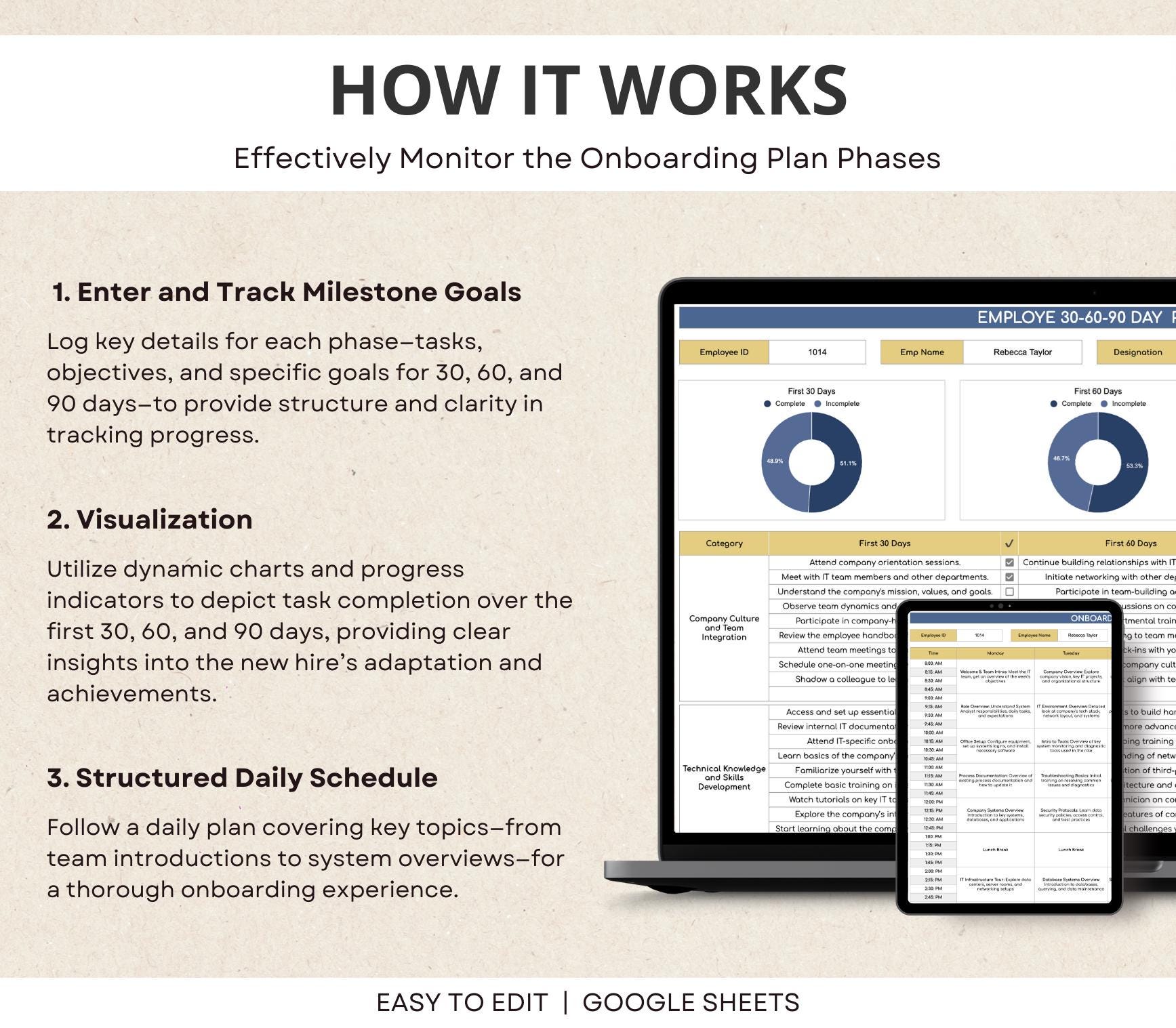 Employee 30-60-90 Day Planner Google Sheet, Onboarding Template, New ...