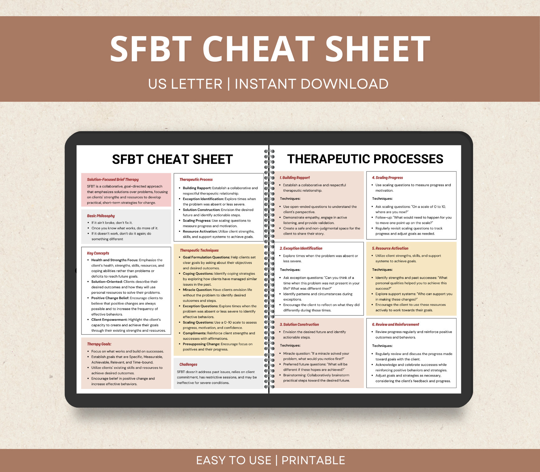 Solution Focused Cheat Sheet, SFBT Worksheets, Solution Focused Questions, SFBT Therapeutic ...