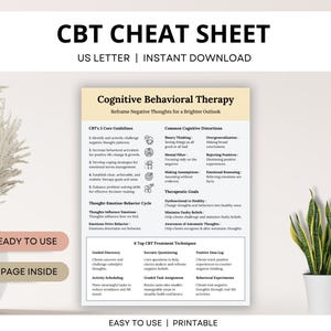 CBT Therapy Cheat Sheet, CBT Worksheet for Therapists, CBT Coping ...