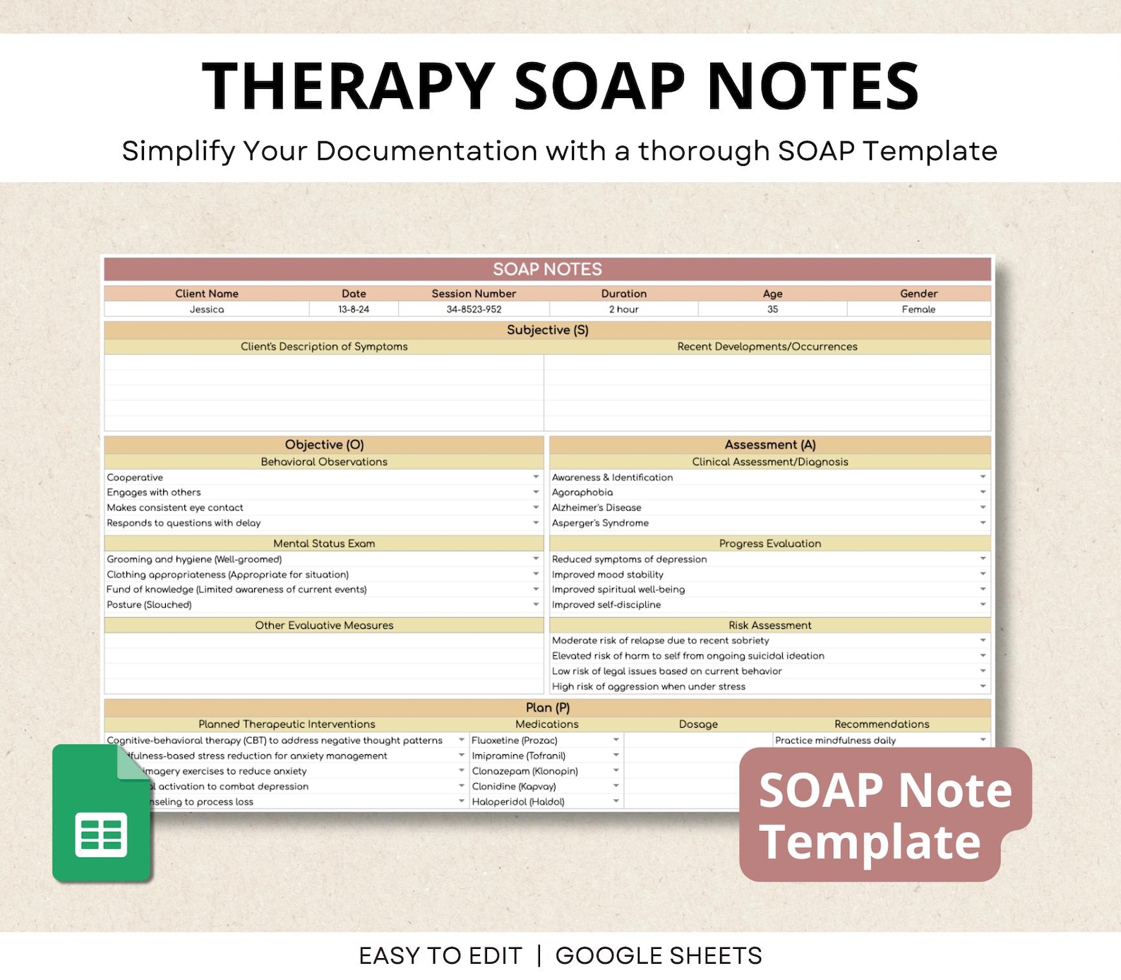 SOAP Note Template, Therapy Progress Notes, SOAP Note Guide, Therapist ...