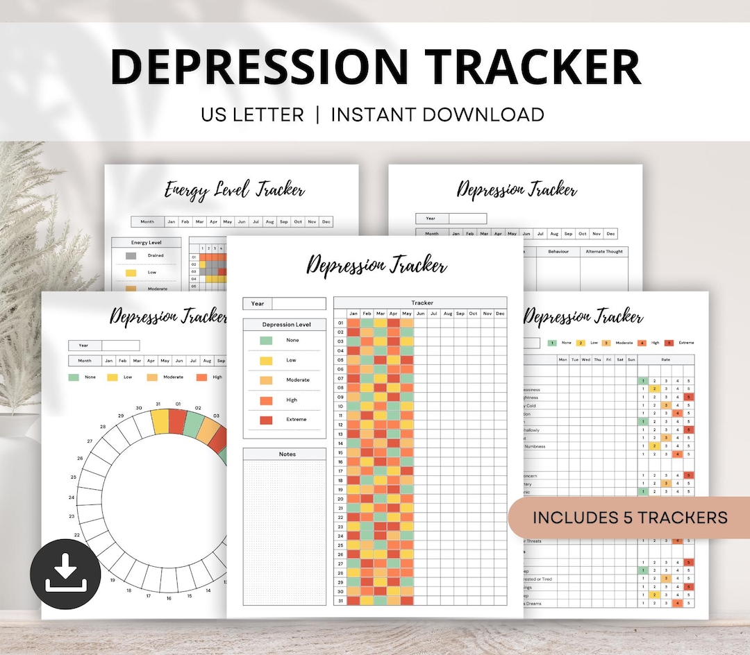Depression Tracker, Yearly Mental Health Tracker, Monthly Symptom Tracker, Anxiety Tracker ...