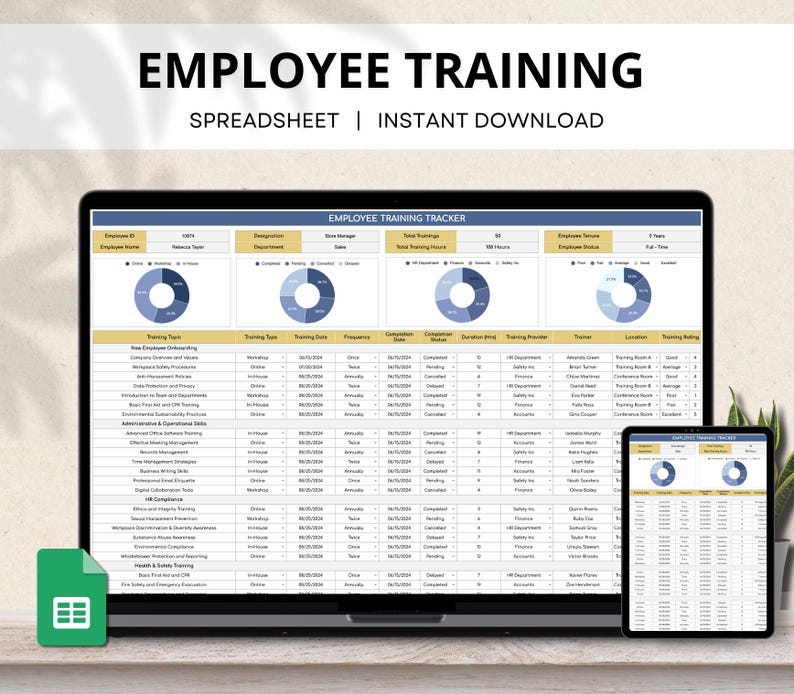 Employee Training Planner & Tracker Google Sheets, Employee Training ...