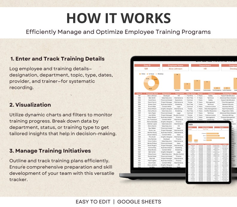 Employee Training Tracker Google Sheets, Employee Training Template, HR ...