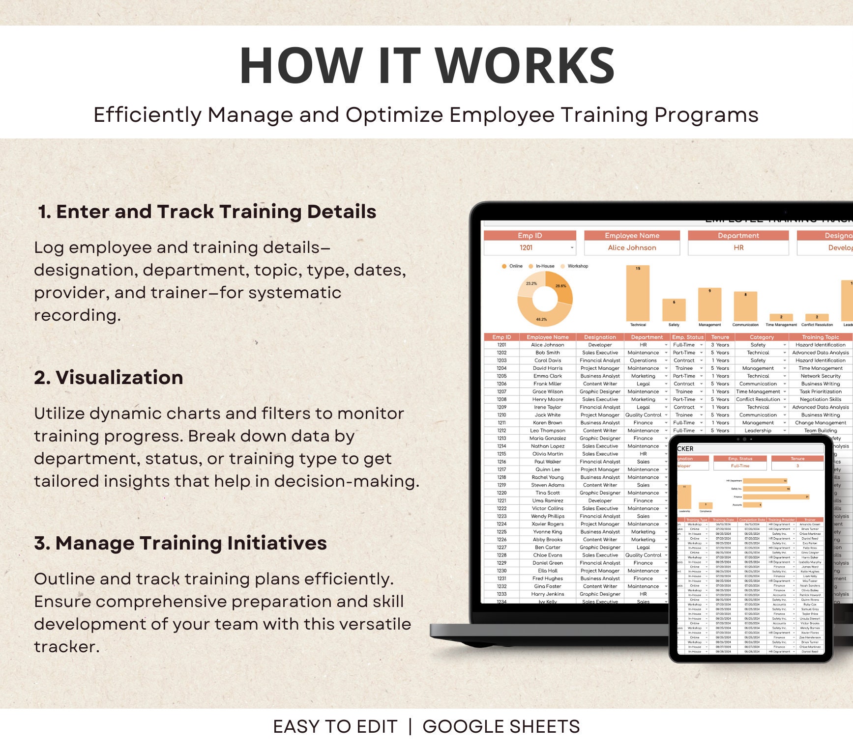 Employee Training Tracker Google Sheets, Employee Training Template, HR ...