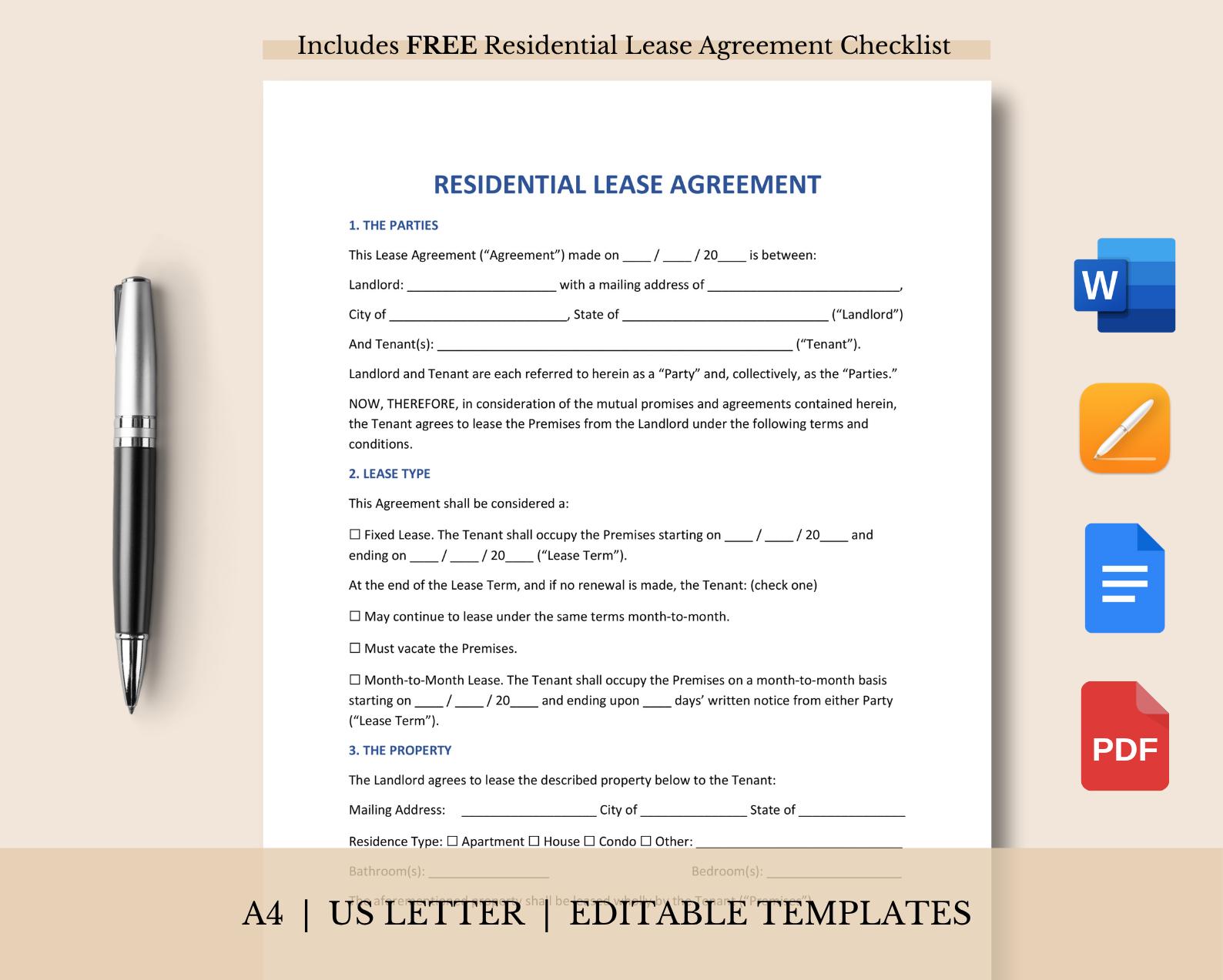 Editable Residential Rental Agreement Template, Tenancy Agreement ...