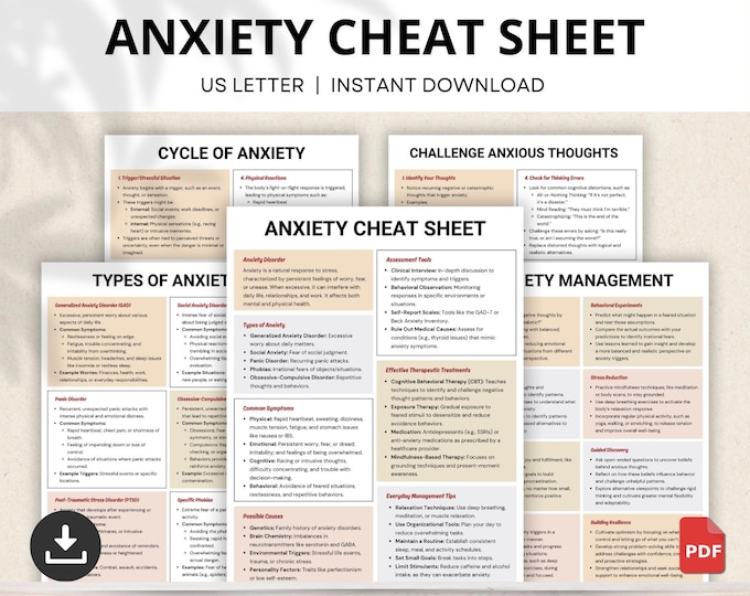 Anxiety Cheat Sheet - Etsy
