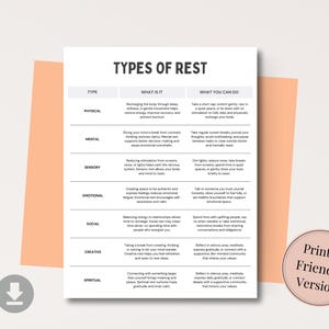 7 Types of Rest and Recharge Worksheets, Self Care Techniques for ...