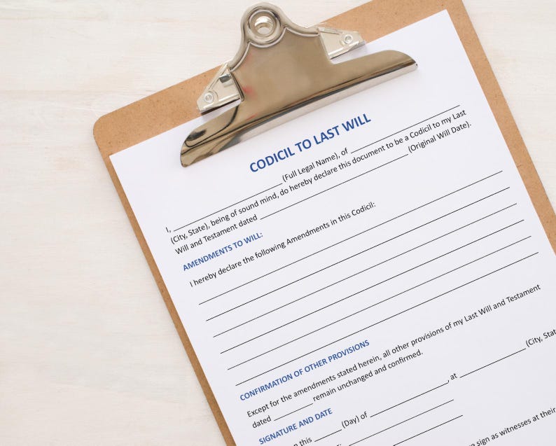 Editable Codicil to Will Template, One Page Will Codicil Form ...