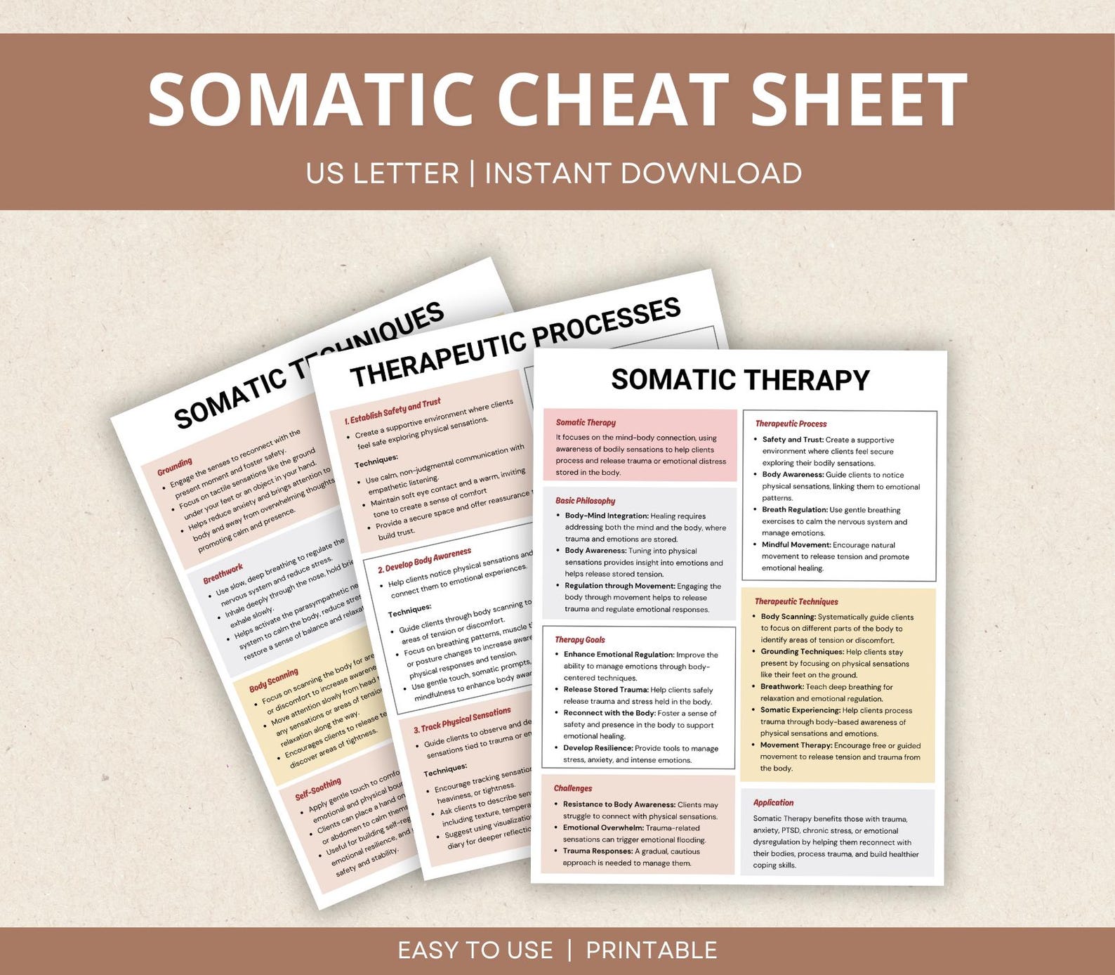 Somatic Therapy Cheat Sheets, Somatic Awareness & Experience, Emotional ...