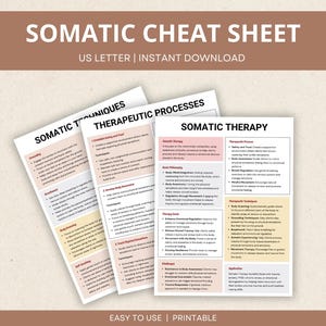 Somatic Therapy Cheat Sheets, Somatic Awareness & Experience, Emotional Regulation, Somatic ...