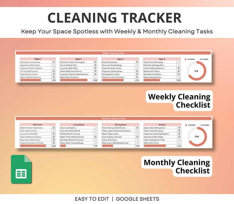Cleaning Tracker Google Sheet, Daily Cleaning Checklist, Monthly ADHD ...