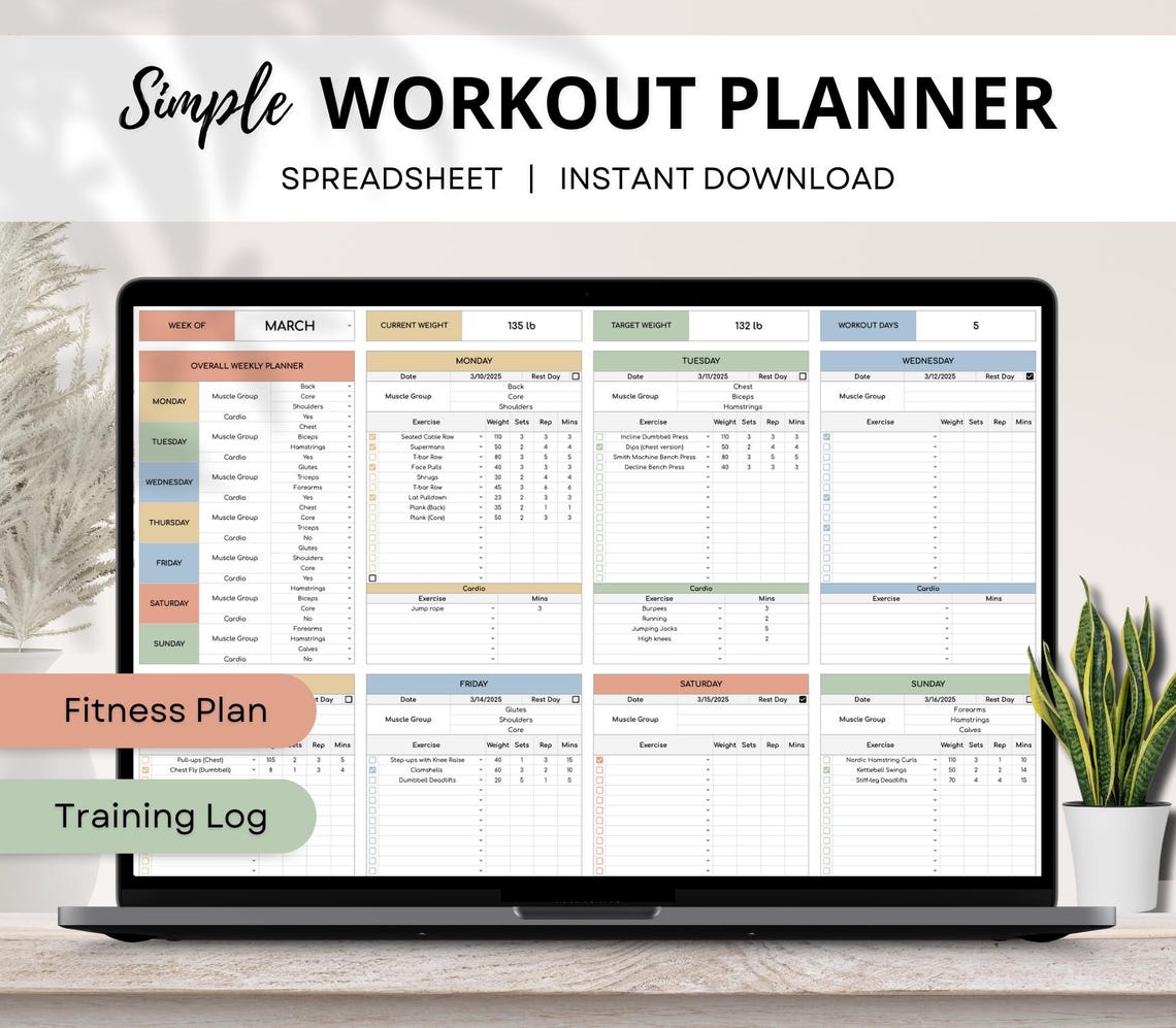 Workout Planner Google Sheets, Exercise Tracker, Weight Loss Tracker ...