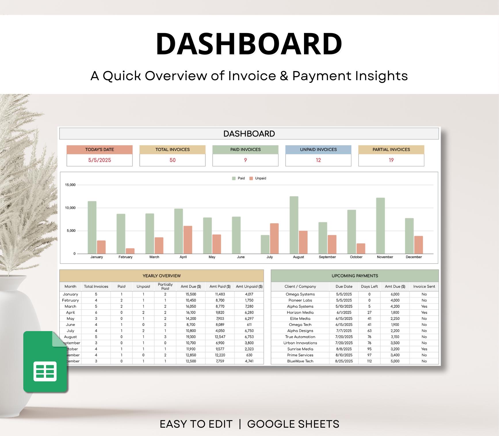 Invoice Tracker Spreadsheet, Invoice Template, Invoice Management Tool ...
