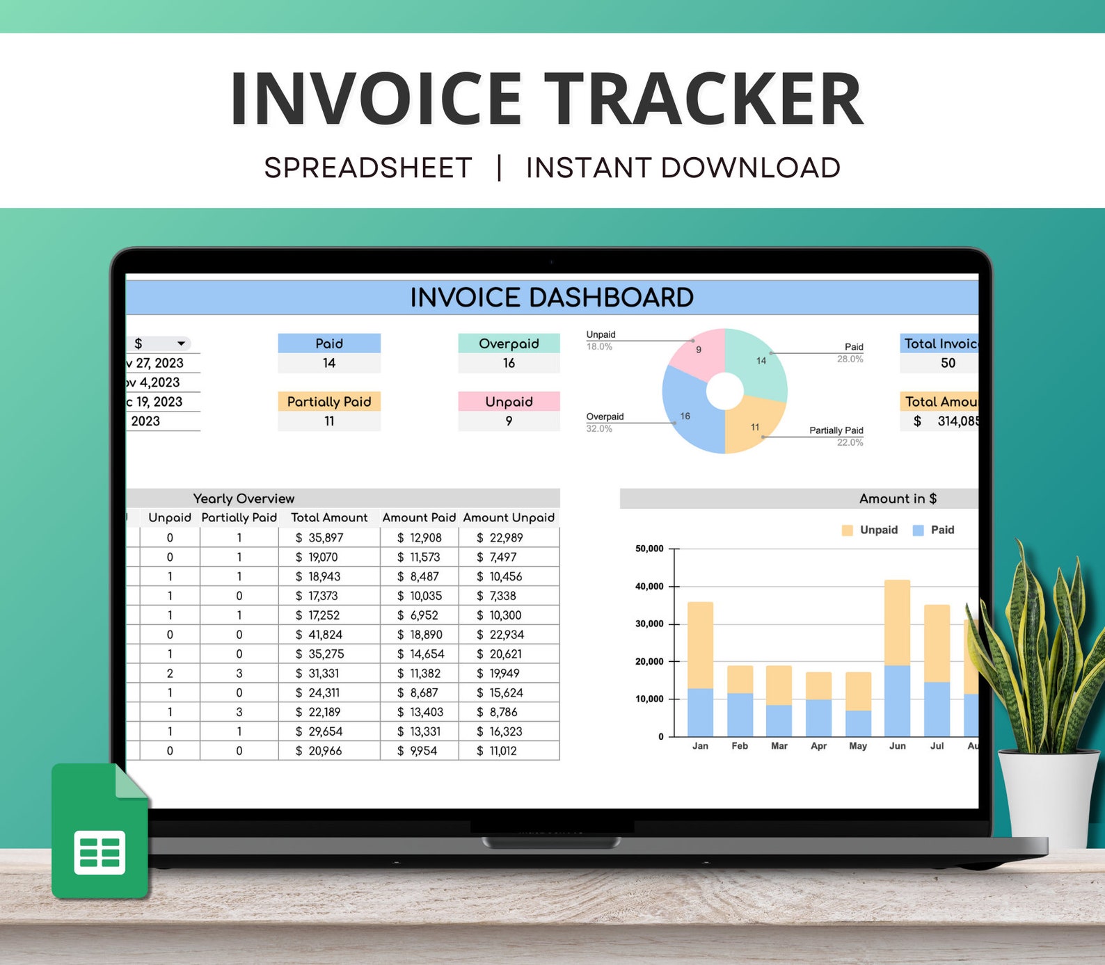 Invoice Tracker Google Sheets, Invoice Tracker Spreadsheet, Invoice ...