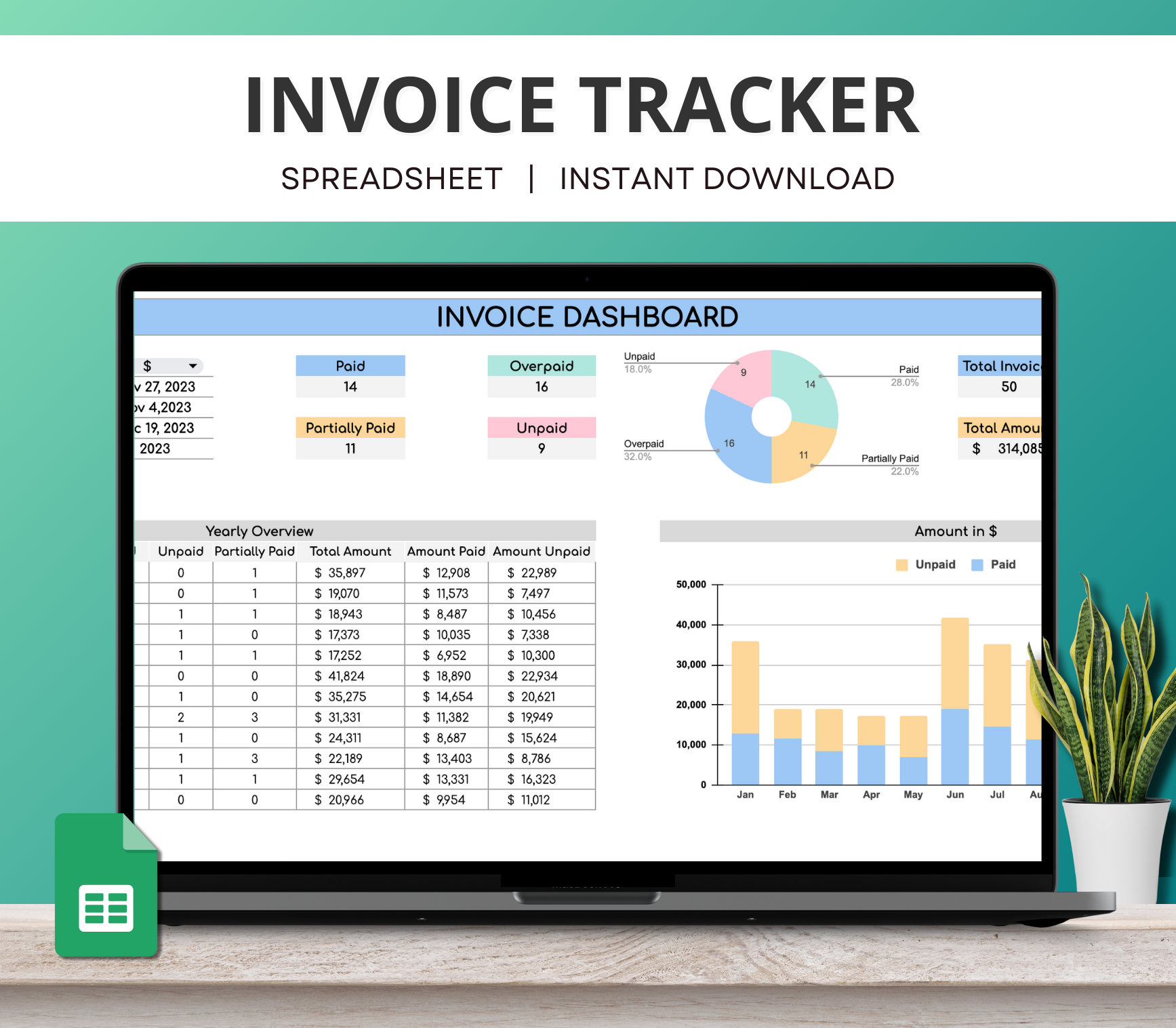 Invoice Tracker Google Sheets, Invoice Tracker Spreadsheet, Invoice ...