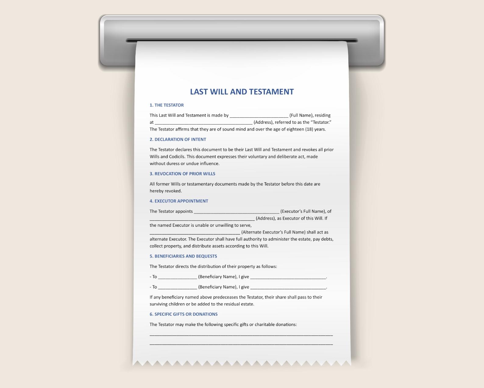 Editable Last Will and Testament Template, Printable Last Will and ...