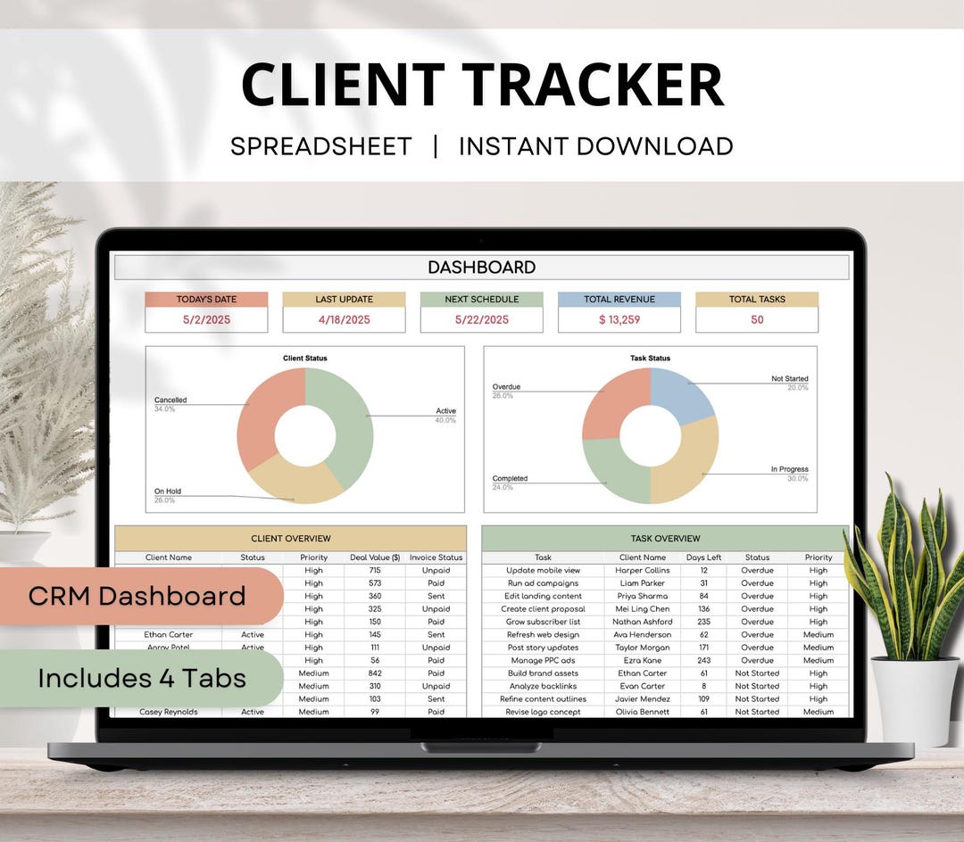 Client Tracker Spreadsheet for Small Business, Client Management, CRM ...