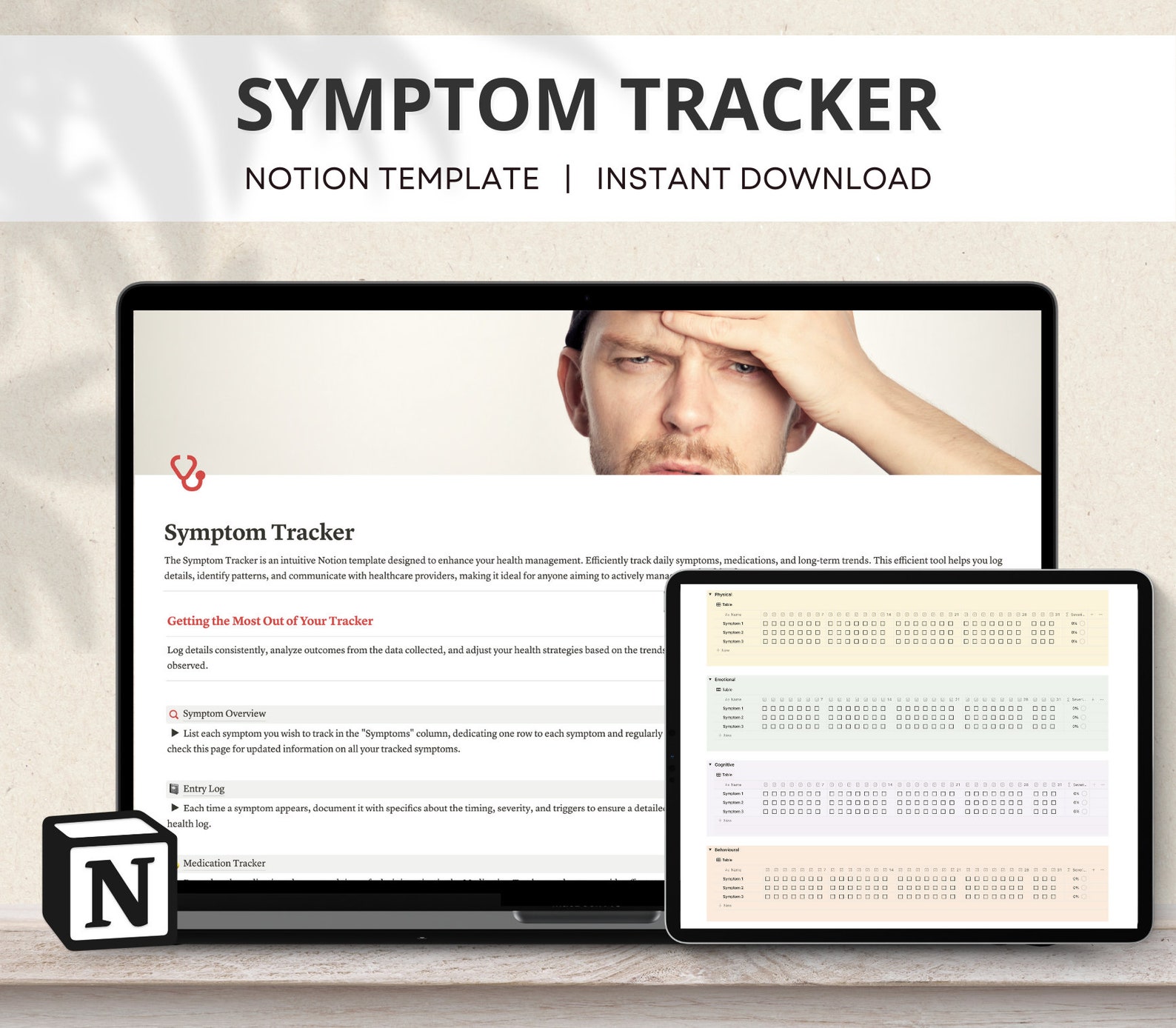 Symptom Tracker, Notion Template, Monthly Symptom Diary, Notion Tracker ...