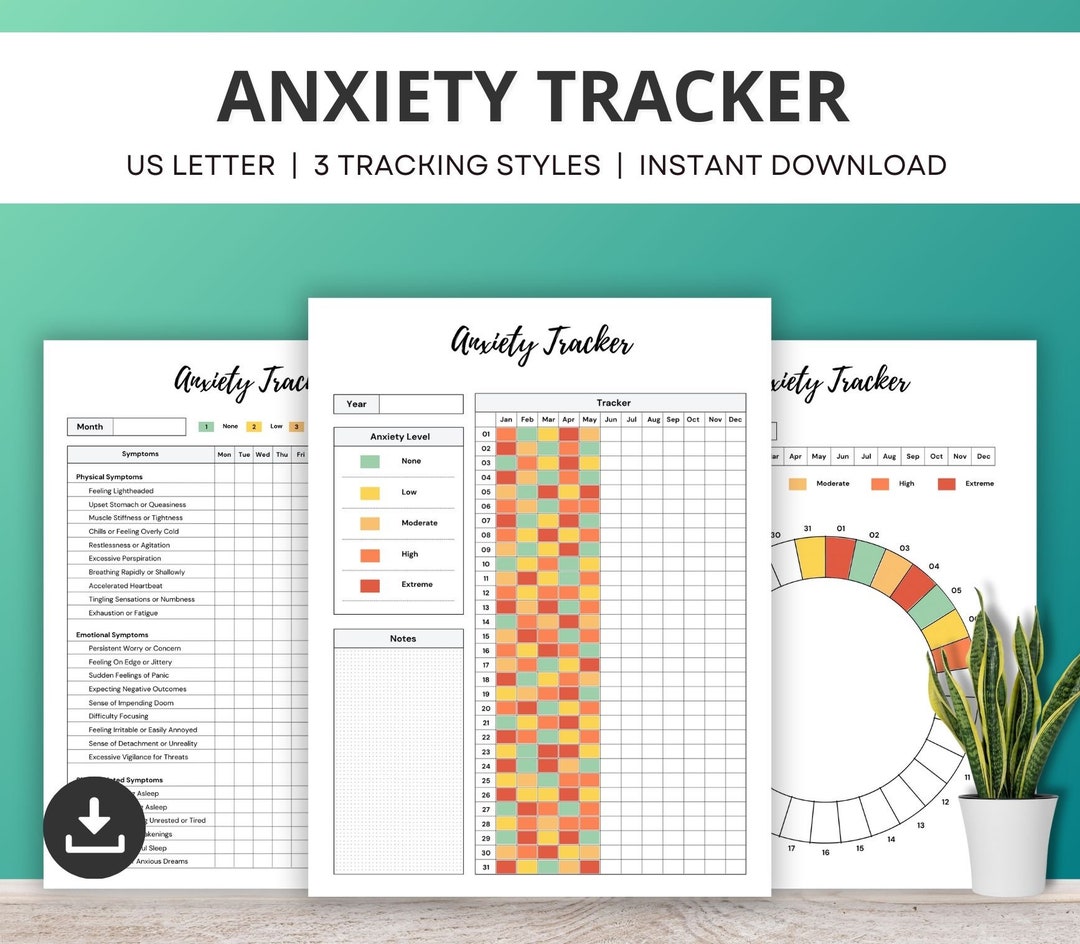 Anxiety Tracker, Daily Anxiety Level Journal, Symptom Tracker, Chronic ...