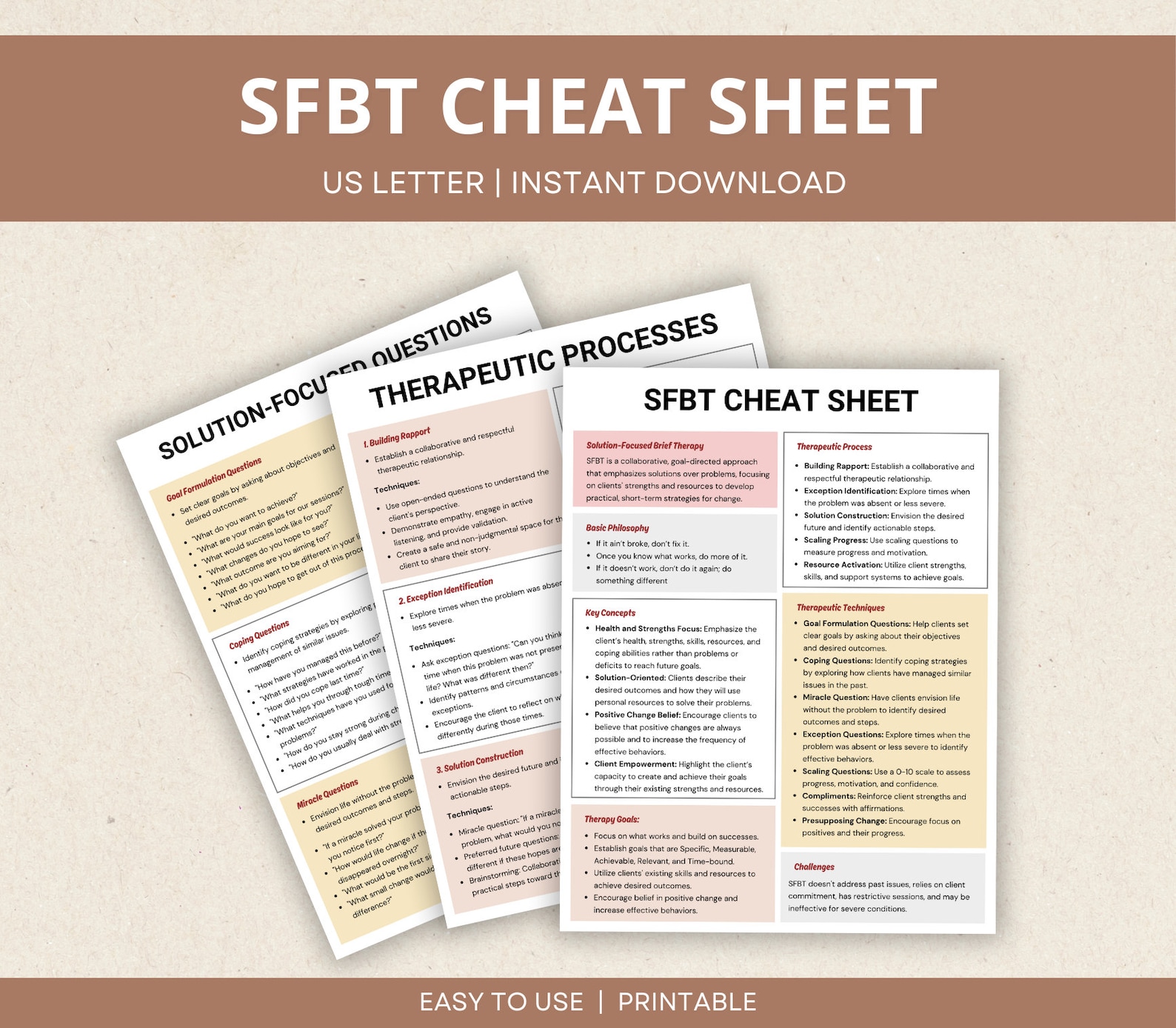 Solution Focused Cheat Sheet, SFBT Worksheets, Solution Focused ...