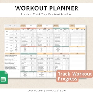 Workout Planner Google Sheets, Exercise Tracker, Weight Loss Tracker ...