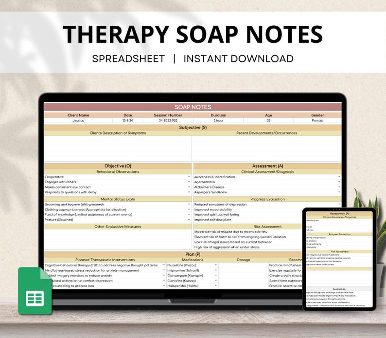 SOAP Note Template, Therapy Progress Notes, SOAP Note Guide, Therapist ...