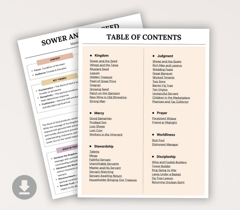Parables of Jesus Study Guide, Bible Study Notes, 45 Parable Summaries ...