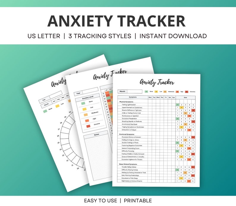 Anxiety Tracker, Daily Anxiety Level Journal, Symptom Tracker, Chronic ...