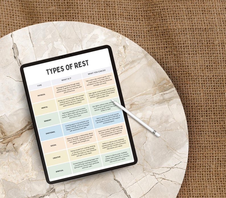 7 Types of Rest and Recharge Worksheets, Self Care Techniques for ...