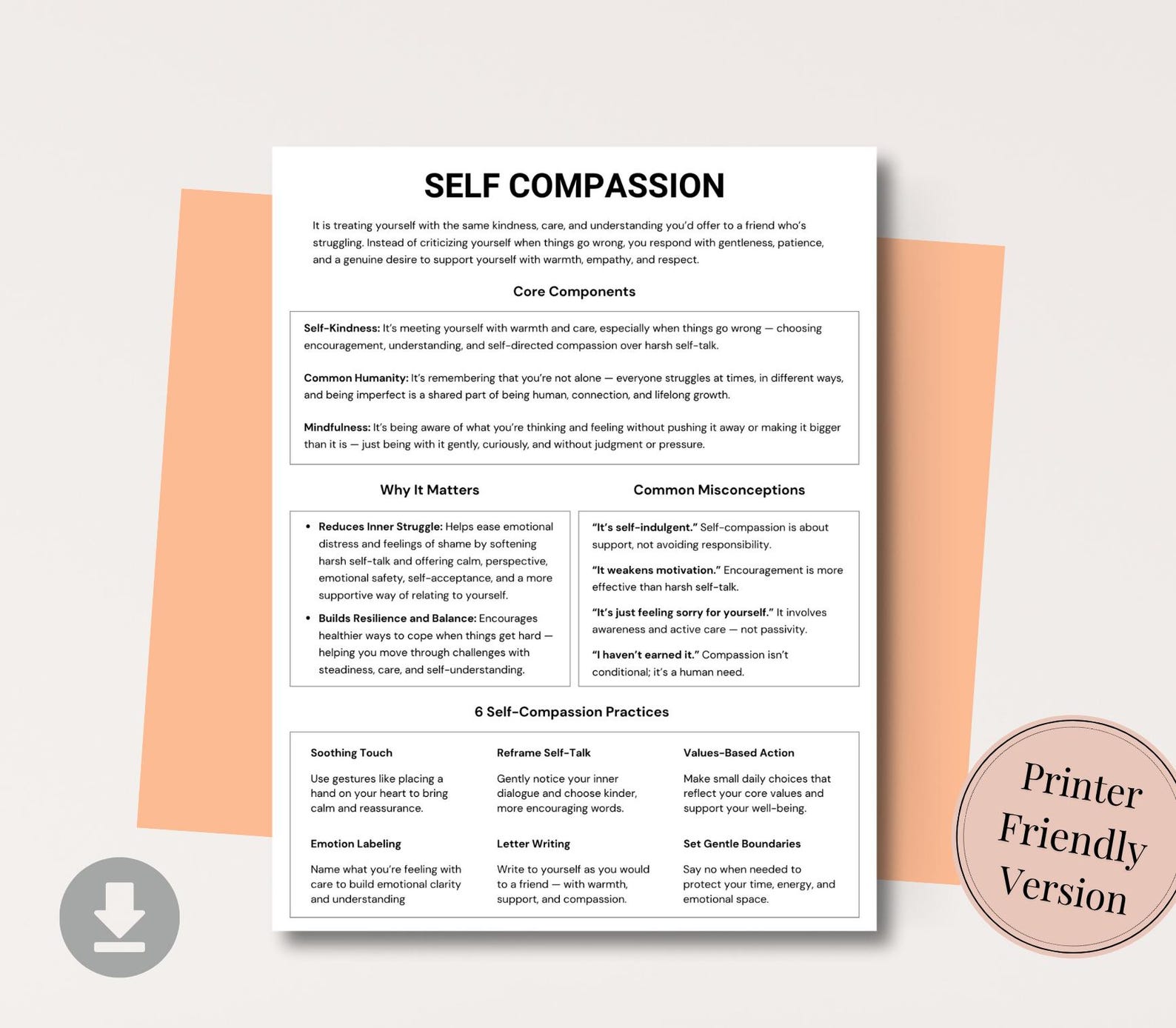 Self Compassion Cheat Sheet, Positive Self Talk, Practicing Self ...