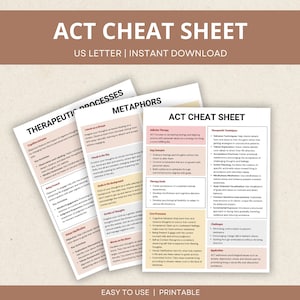 Acceptance Commitment Therapy Cheat Sheet, ACT Worksheets, ACT ...
