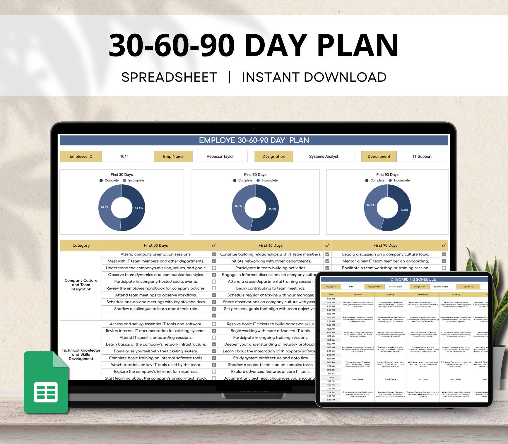 Employee 30-60-90 Day Planner Google Sheet, Onboarding Template, New ...