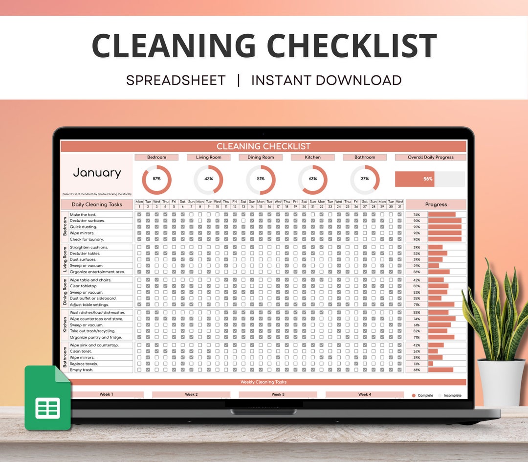 Cleaning Tracker Google Sheet, Daily Cleaning Checklist, Monthly ADHD ...