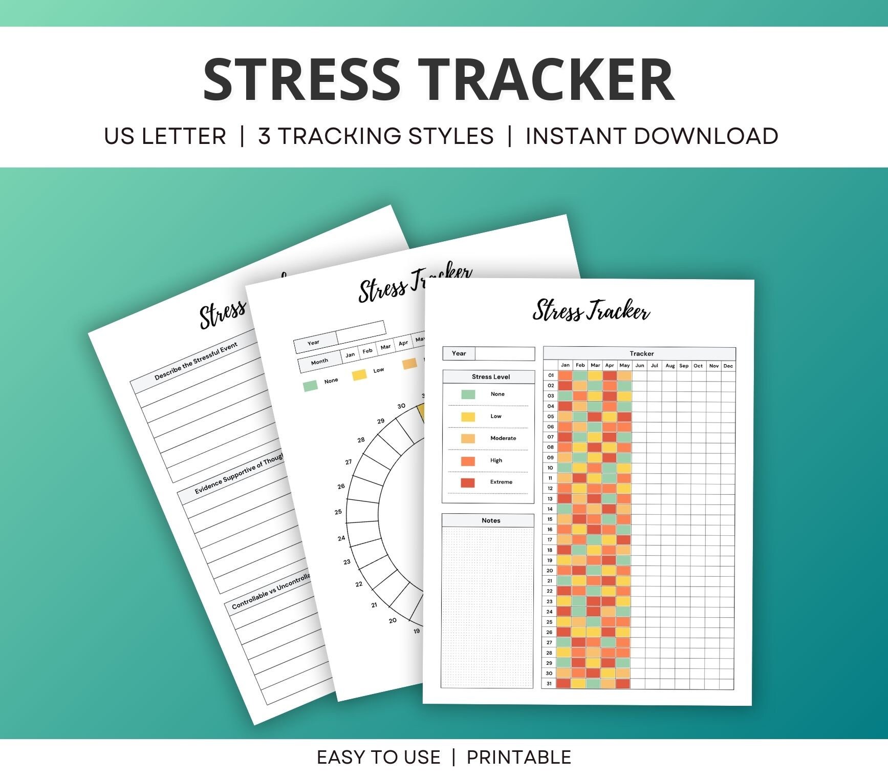 Stress Tracker, Daily Stress Level Journal, Stress Triggers, Stress ...