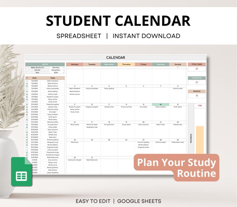 Student Planner Spreadsheet, School Assignment Tracker, Homework ...