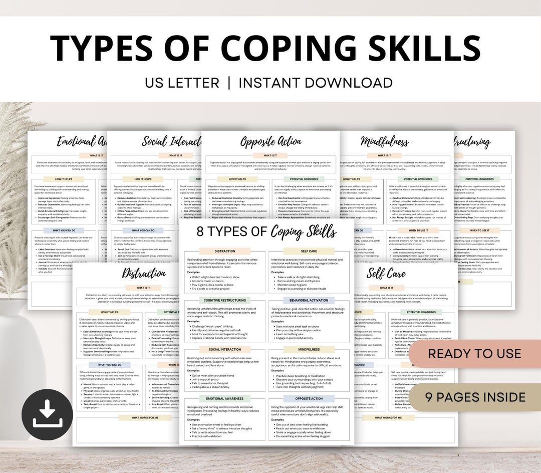 8 Types of Coping Skills Worksheets, Coping Skills Toolkit for ...