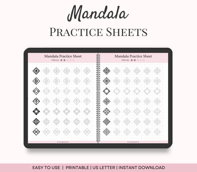 Mandala Practice Sheets for Beginners, Mandala Training Sheets, Adult Mandala Art, Printable ...