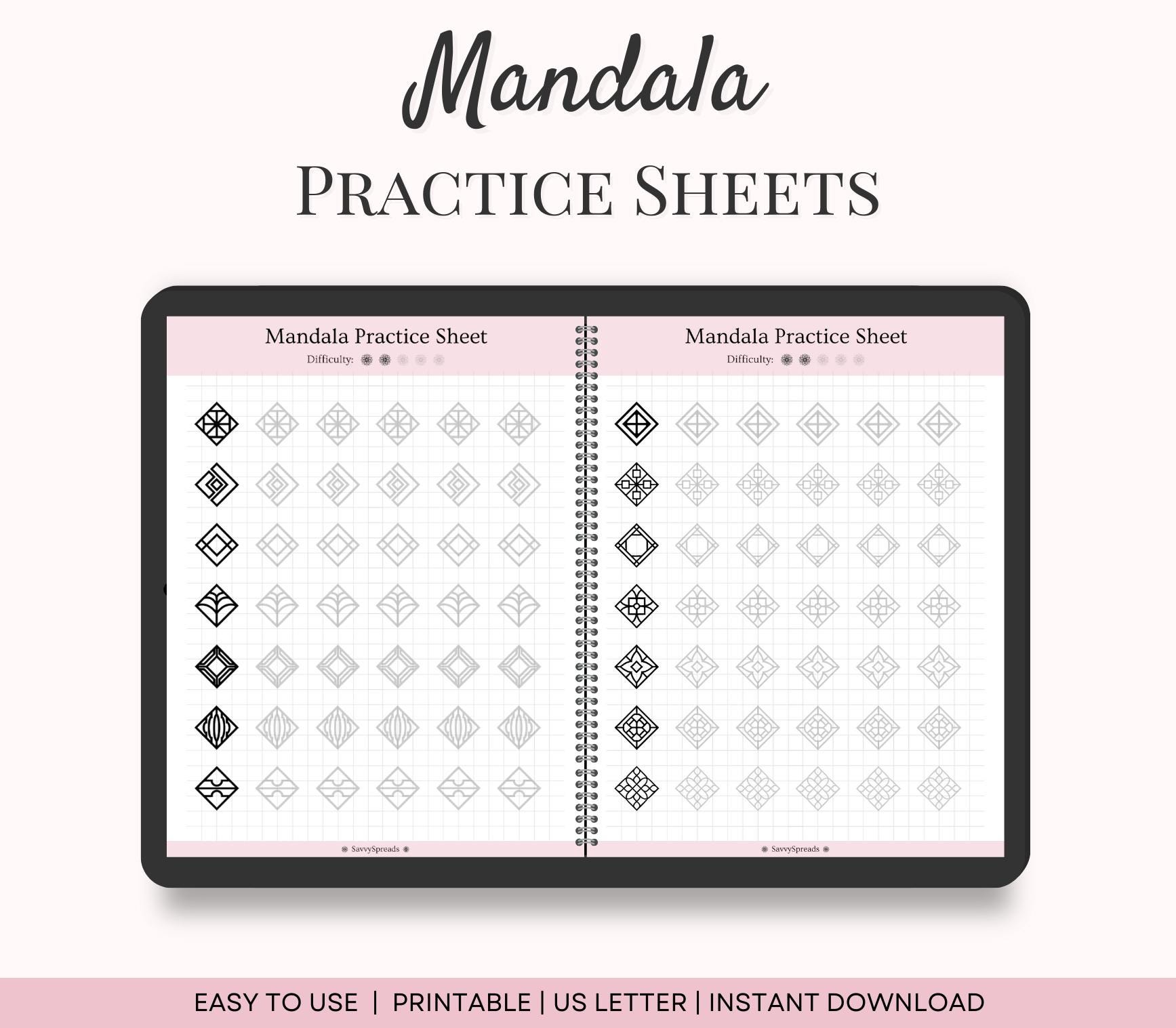 Mandala Practice Sheets for Beginners, Mandala Training Sheets, Adult ...