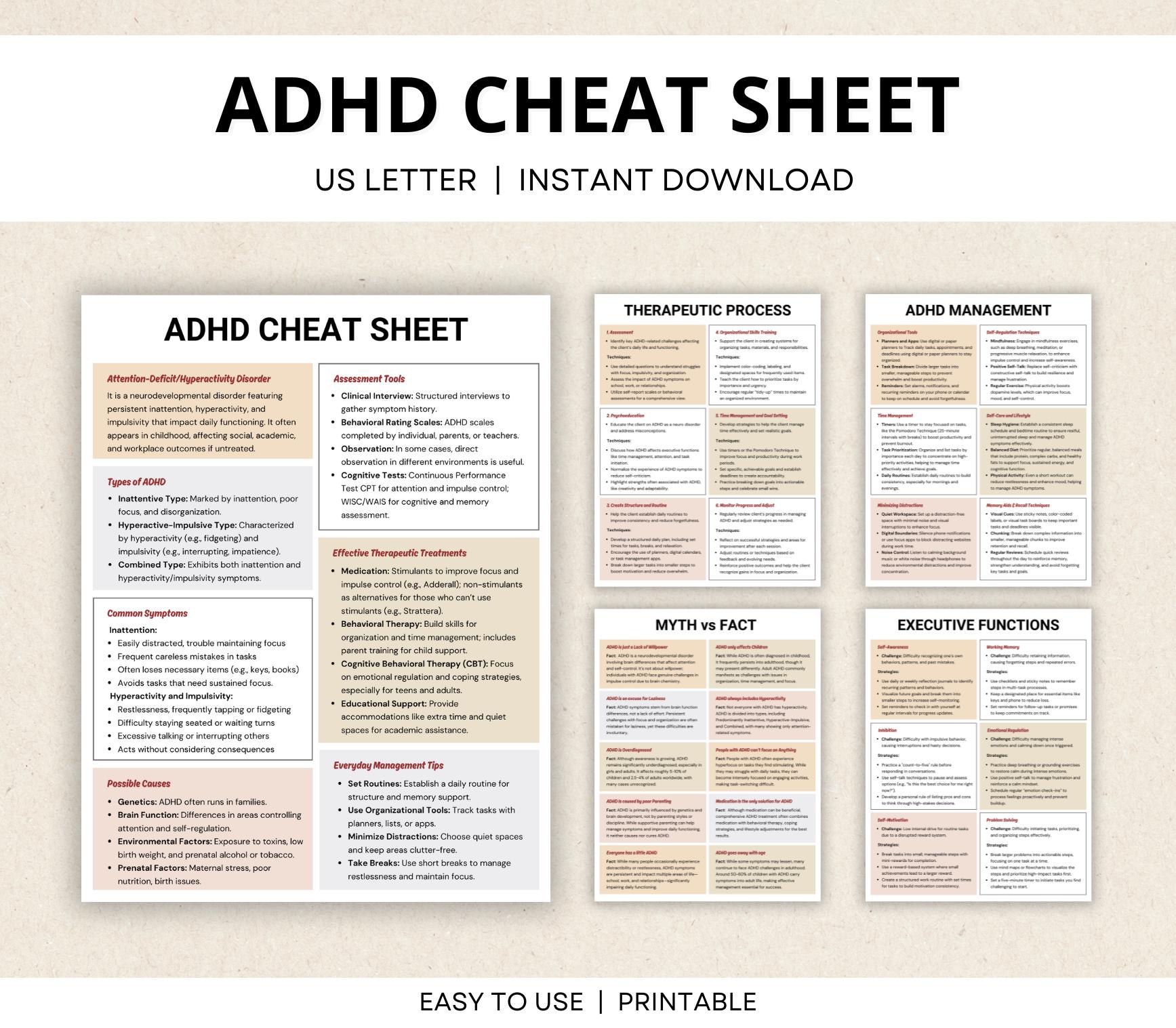 ADHD Cheat Sheet, Attention Deficit Hyperactivity Disorder Worksheets ...