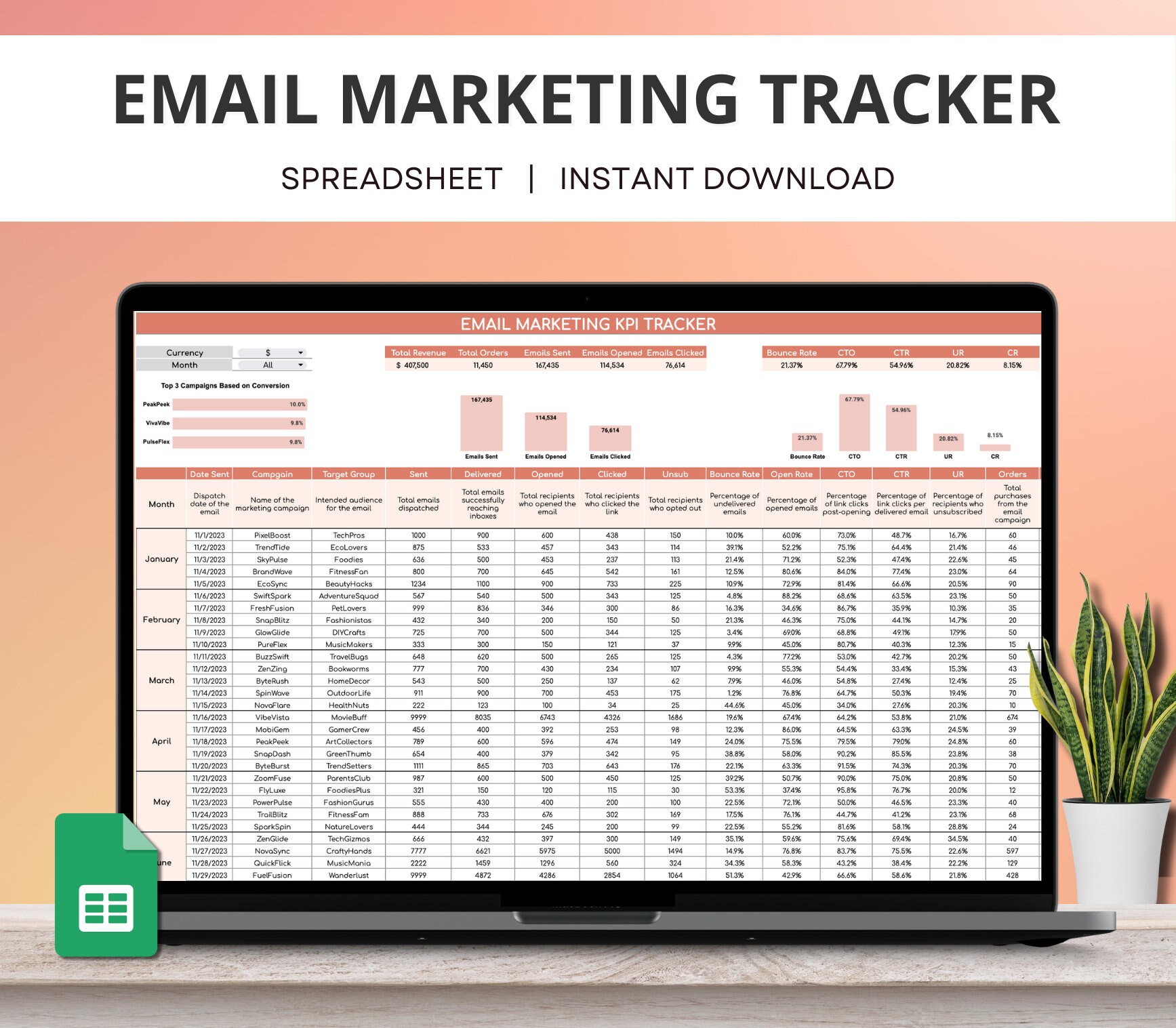 Email Marketing Google Sheets, Email Marketing Planner, Email Calendar ...