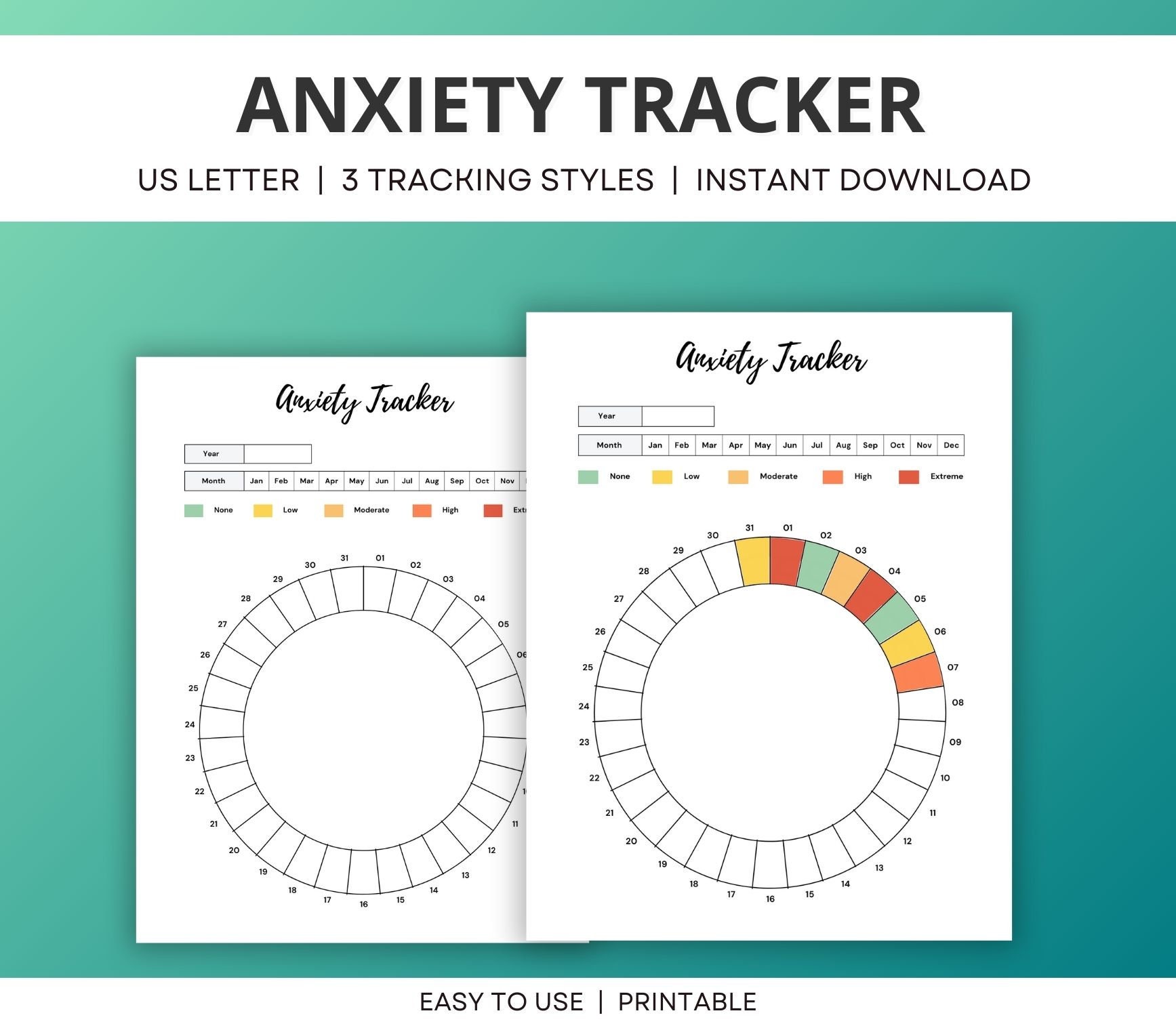 Anxiety Tracker, Daily Anxiety Level Journal, Symptom Tracker, Chronic ...