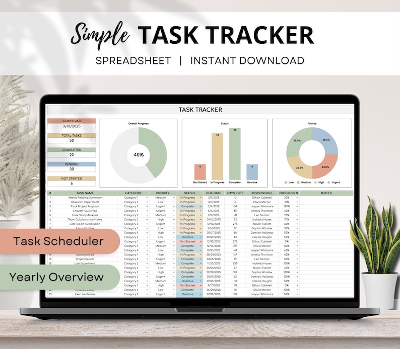 Task Tracker Spreadsheet, to Do Task Checklist, Task Scheduler ...