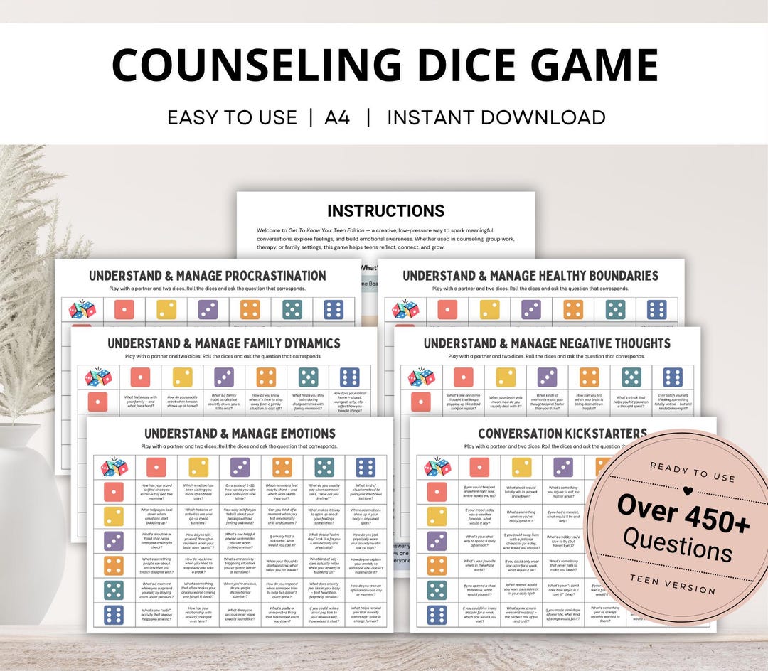 School Counseling Dice Game for Teens, Youth Group Therapy Game ...
