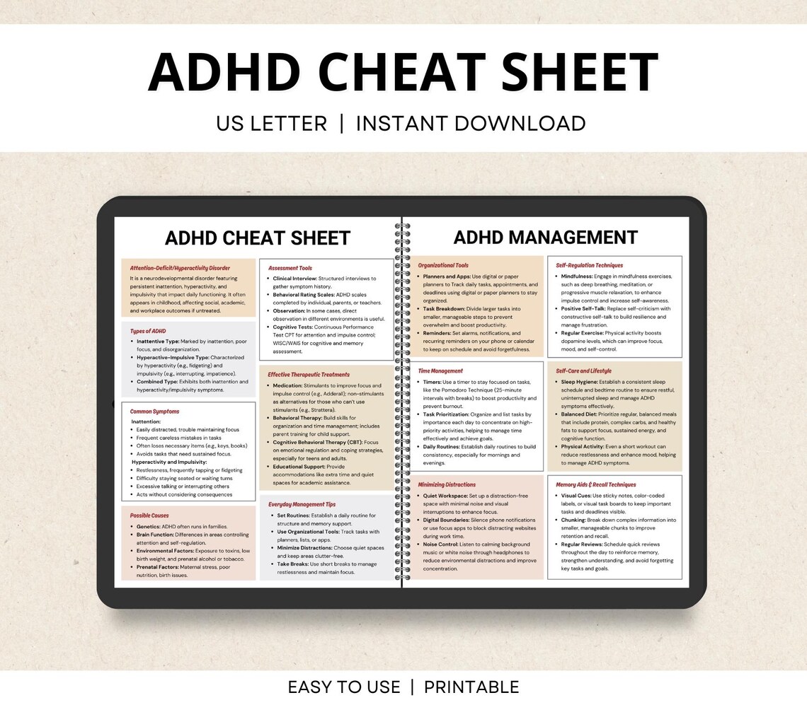 ADHD Cheat Sheet, Attention Deficit Hyperactivity Disorder Worksheets ...