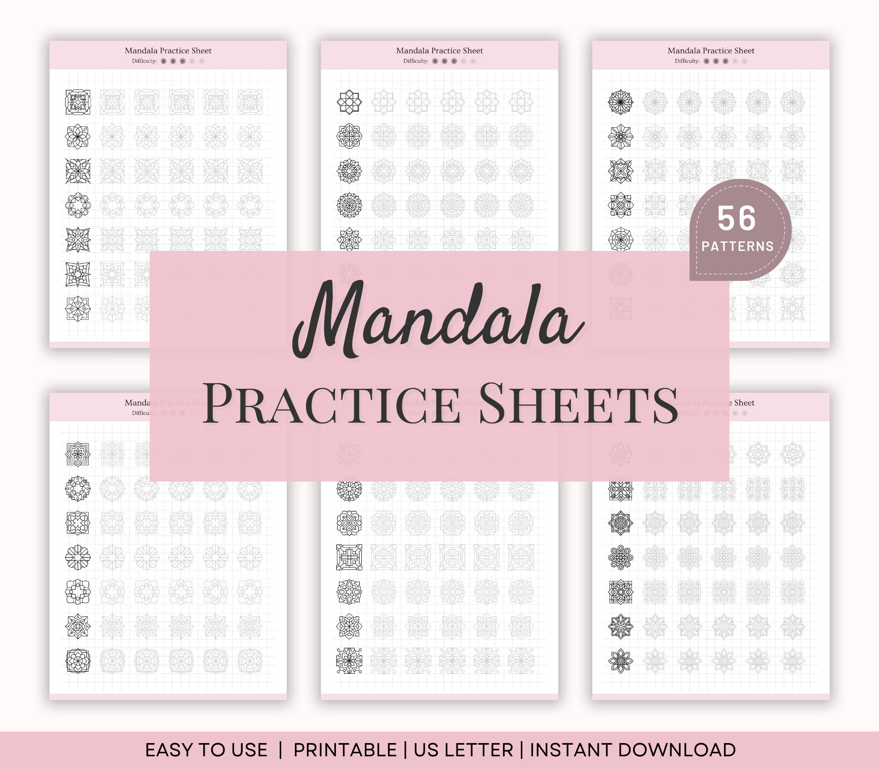 Mandala Practice Sheets, Zentangle Pattern Tracing Sheets, Mandala Art ...